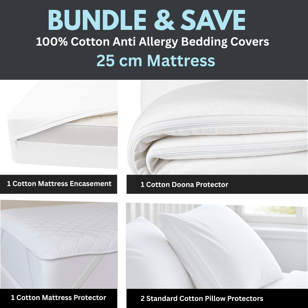Dust Mite Bedding Protection Bundle | 100% Cotton | 25cm Mattress ...